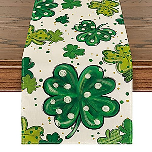 Artoid Mode Watercolor Shamrock St. Patrick's Day Table Runner, Seasonal Spring Holiday Kitchen Dining Table Decoration for Indoor Outdoor Home Party Decor 13 x 72 Inch