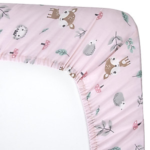 Fisher Price Cotton Fitted Crib Sheet Woodland Wonders Forest Themed Nursery Bedding Sheet 28 x 52” Fitted Crib Sheet for Girls for Standard Crib Mattress