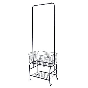 Fetcoi Metal Rolling Laundry Cart Garment Rack, Laundry Hamper Basket Cart with Metal Wire Storage Rack and Hanging Rack on Wheels, Black