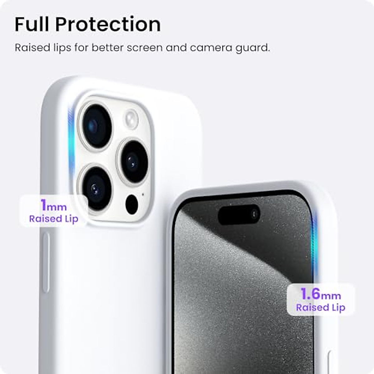ORNARTO Compatible with iPhone 15 Pro Case 6.1", Liquid Silicone 3 Layers Full Covered Soft Gel Rubber Cover, Shockproof Protective Slim Phone Case with Anti-Scratch Microfiber Lining-White