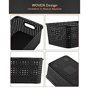 RAXMETRY Plastic Storage Baskets with Lids Pantry Organization and Storage Bins Lidded Container Organizers for Shelves Desktop Drawer Closet Bedroom, Black