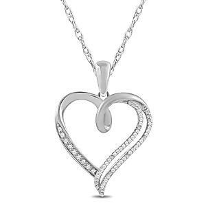 Amazon Essentials women Sterling Silver Diamond Heart Pendant Necklace (1/10 cttw), 18" (previously Amazon Collection)