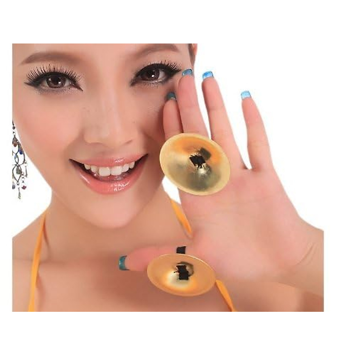 Wowlife 4 Pcs/2 Pairs Professional Belly Dancing Dance Costume Oriental Dance Finger Zills Finger Cymbals for Dancer Evening Party