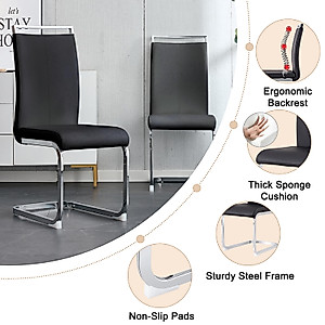 FURNITO 63'' Glass Dining Table Set for 4,Modern Dining Table Set for 4,Tempered Glass Table Top and High-End Design MDF Base with 4 Leather Ergonomic Dining Chairs