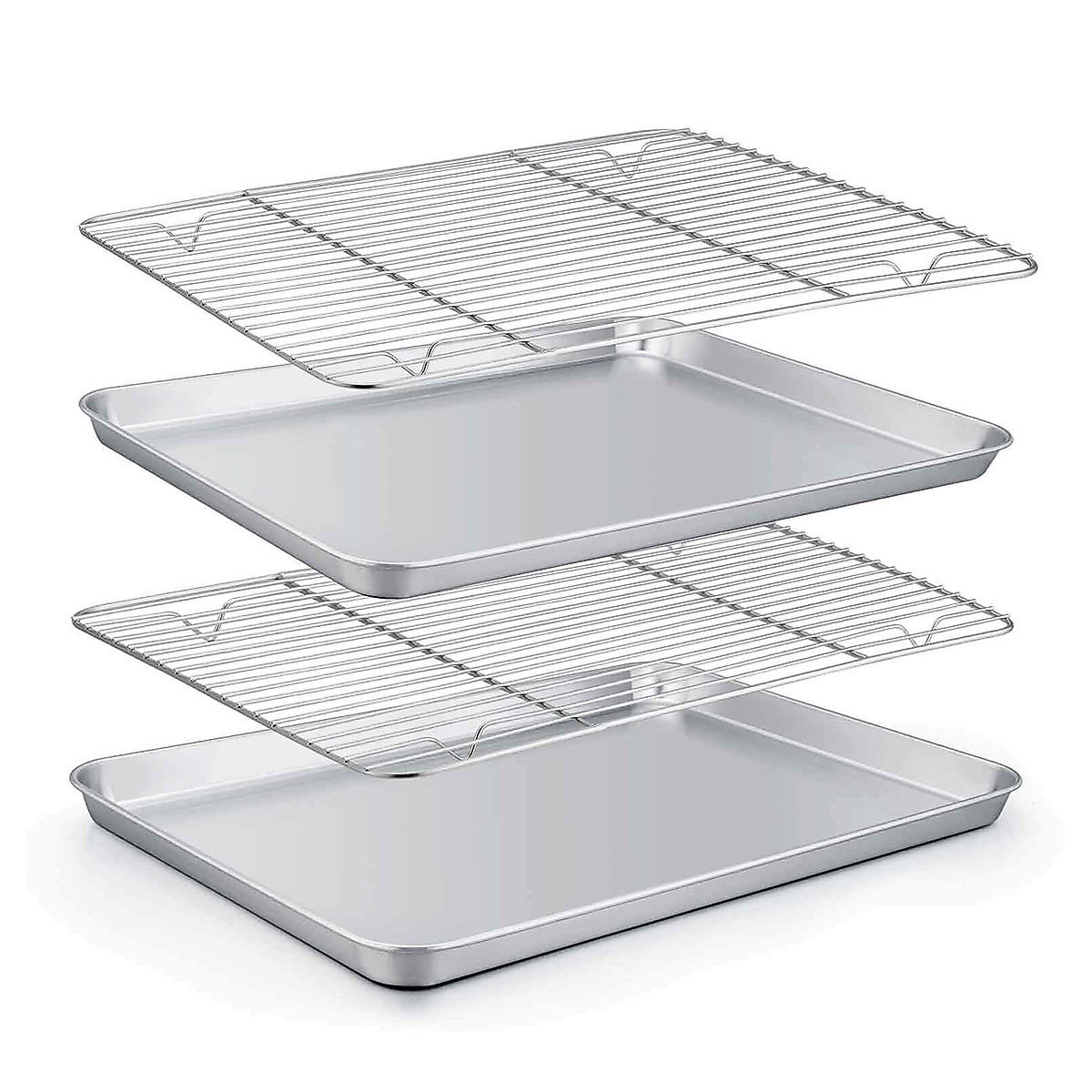 TeamFar Baking Sheet with Rack Set (2 Pans + 2 Racks), Stainless Steel Baking Pan Cookie Sheet with Cooling Rack, Non Toxic & Healthy, Easy Clean & Dishwasher Safe - 4 Pack