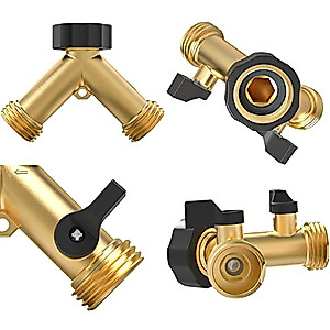 Twinkle Star 2 Pack Garden Hose Splitter 2 Way, Heavy Duty Brass Connector Tap Splitter, Y Connector Brass Garden Hose Adapter with 2 Valves