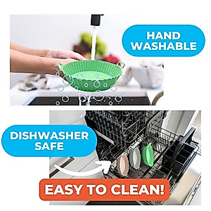 Bestiee 3-Pks Reusable Air Fryer Liners with Mitten | Fits for 3 to 7 QT | 8" Round Thick Non-Stick Food Grade Air Fryer Silicone Liners | Non-Flammable Air Fryer Liners Reusable | Green,Pink,Gray