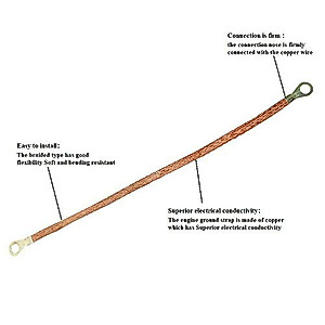 11.8'' Universal Automotive Heavy Duty Engine Braided Copper Ground Strap (Pack of 5)