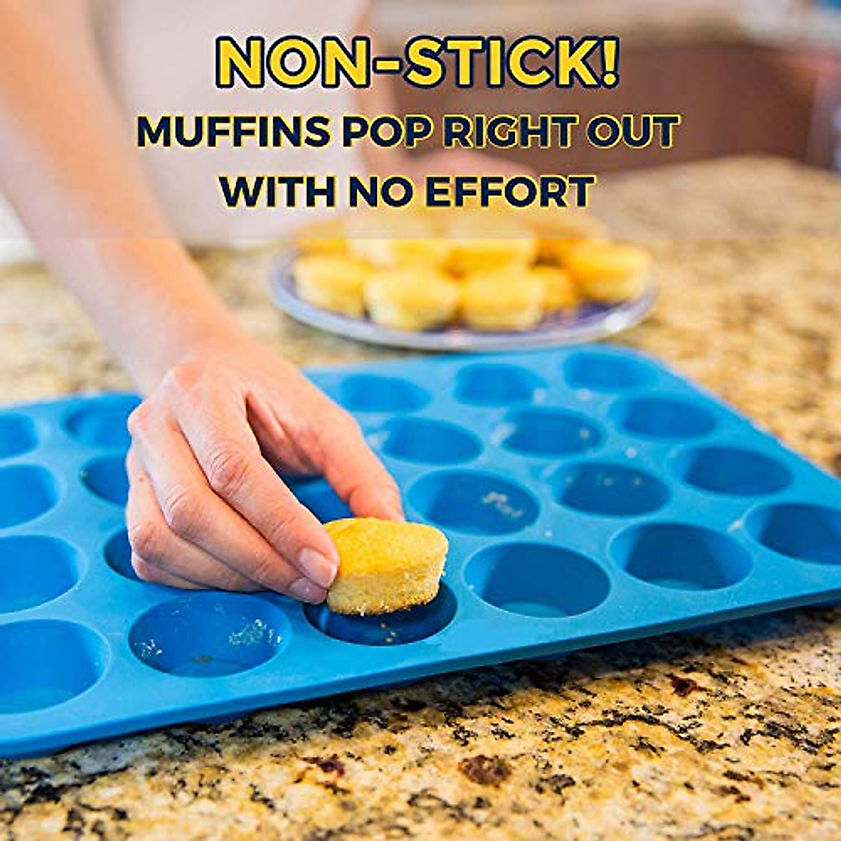 E KAINI 24 Cup Silicone Muffin Mini Cupcak Reusable Tope Baking Pan Set Non Stick cake molds/Dishwasher - Microwave Safe