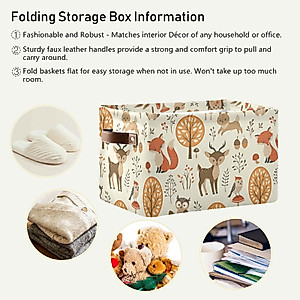 ALAZA Rectangular Storage Bins with Handles,Collapsible Autumn Forest Jungle Animal Fox Deer Rabbit Laundry Hamper Storage Box for Toy Bins,Gift Baskets Bedroom,Clothes,Pack 1
