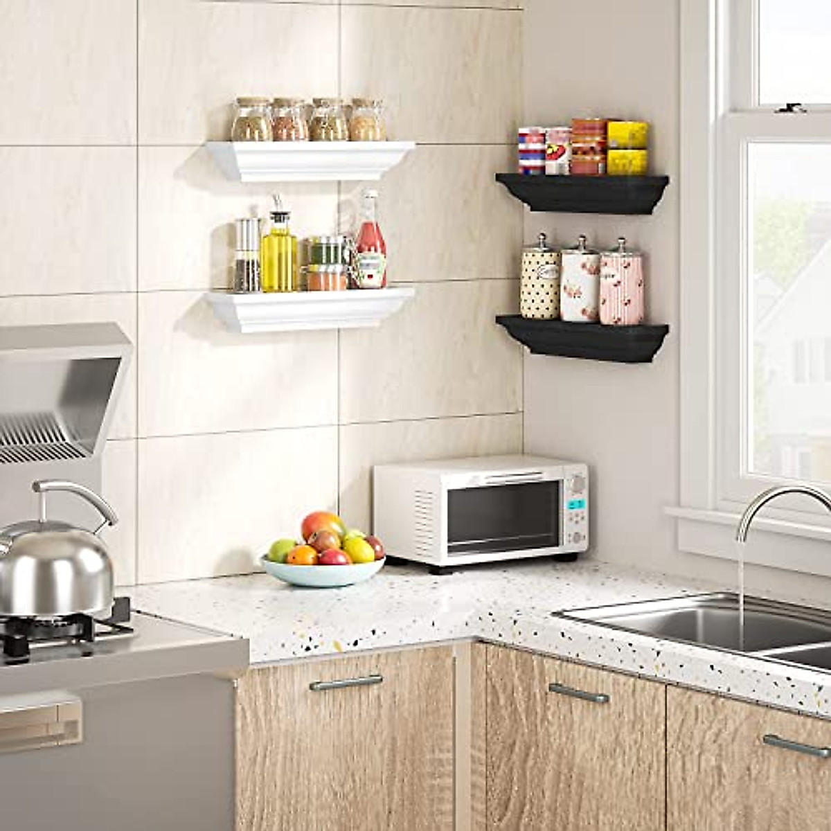 Alsonerbay Floating Shelves White, Wood Shelves Rustic Shelves for Wall Storage, Wall Mounted Shelves for Bedroom Living Room Bathroom, 17 Inch 2 Pack