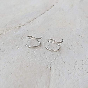 Double Hoop Twist Earrings - Single earring or a Pair of earrings • 8 mm Two Piercing Earring • Tiny Huggie Hoops • Minimal Spiral Earring • Double Cartilage or Helix Piercing