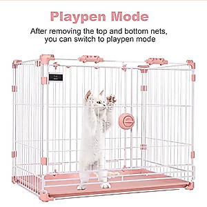 VARLNALY 30 Inches Basic Cat Dog Crate, Medium Dog Kennel with Double Door and Drawer Leak-Proof Tray, Sturdy Carbon Steel Pet Cage for Medium Dogs Cats Rabbit, Pink