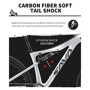 SAVADECK Carbon Fiber Mountain Bike Dual Suspension Bicycle,17'' Carbon Frame 27.5'' Wheel Adult Mountain Bicycle with M6100 12 Speed Soft Tail All Mountain/Trail MTB, Black Red 29x19''