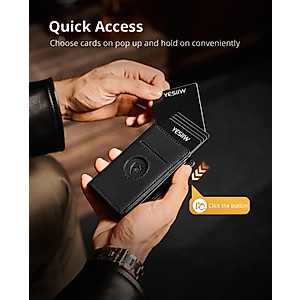 YESIIW Airtag Wallet for Men Compatible With Apple AirTag, RFID Blocking Leather Smart Wallet Air Tag Wallets, Pop Up Card Holder with Money Clip and ID Window Black