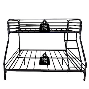 Anwickhomk Metal Bunk Bed Twin Over Full Size,Heavy Duty Floor Bunk Beds Frame with Enhanced Upper-Level Guardrail and Ladder for Boys Girls Adults Dormitory Bedroom,No Box Spring Needed,Black