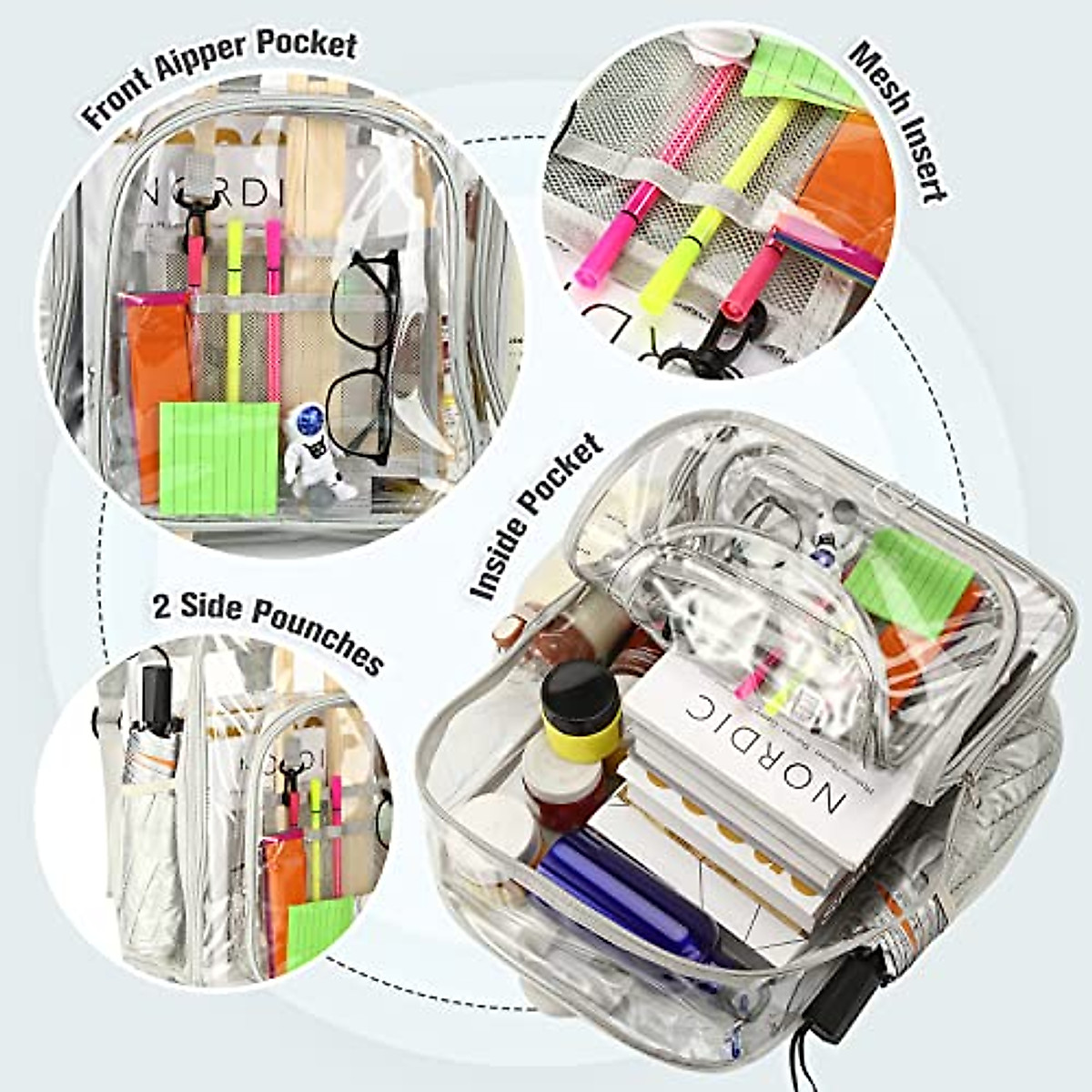 Sweetude 3 Pcs Heavy Duty PVC Clear Backpacks for School See Through Transparent Backpack Stadium Approved Clear Bookbag with Reinforced Strap for Women Girls Men Work Travel Workplace College