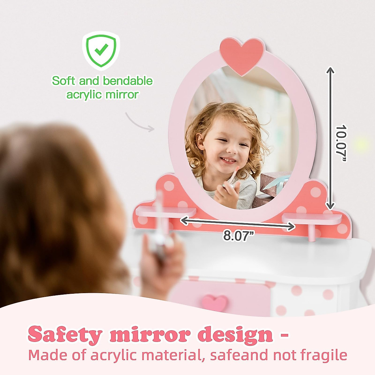 OOOK Kids Vanity Set,Table & Chair Vanity Set with Mirror（Includes 15 pcs Multiple Make up Accessories, Makeup Dressing Table with Storage Drawer, Pink