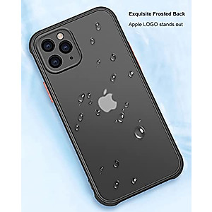 ZEZHOU iPhone 11 Pro Max Case with Camera Lens Protector 6.5", Shockproof Full Body Covered Soft Flat Edge Bumper Enhanced Corner, Translucent Matte Hard PC Back Slim Drop Protection Phone Case, Black