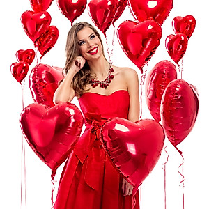 30 pcs Red Heart Balloons 18" a bunch of Heart Love Foil Helium Balloons, Helium Support Valentines Day Wedding Bridal Engagement Party Anniversary Mother's Day Decorations