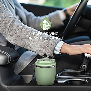 Ideus 14oz Stainless Steel Leak Proof Tumbler, Insulated Coffee Mug with Lid and Straw, Spill Proof Travel Coffee Cup, Double Wall Vacuum Flask for Adult Men and Women, Avocado Green