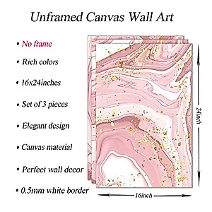 Pink Marble Canvas Wall Art Pink and Gold Abstract Art Gold Foil Artwork Gold Glitter Art Blush Pink Glitter Pictures Pink Gold White Painting Modern Abstract Marble Art Prints 16x24inchx3pcs No Frame