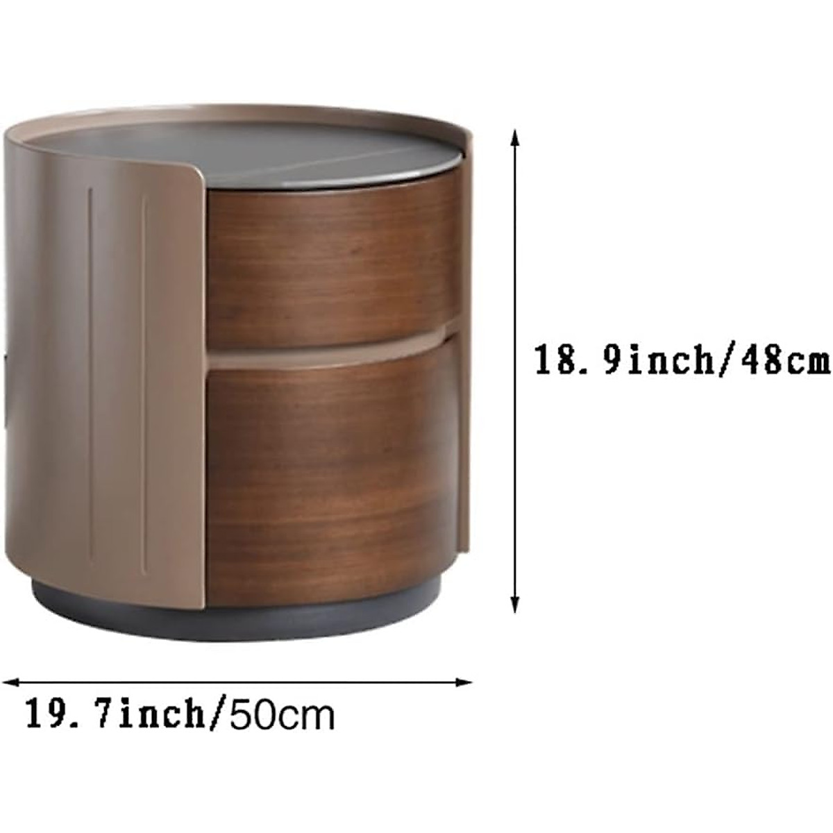 Round Bedside Table Slate Top Modern Nightstand W/ 2 Drawer End Table Side Table Solid Wood Bedside Cabinet for Bedroom Living Room Decor