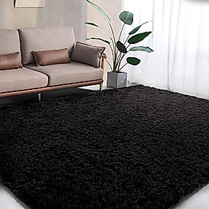HOMBYS Shaggy Area Rug 8x10 Feet, Ultra Soft Large Plush Faux Fur Carpet, Non-Skid Bedroom Living Room Rug for Kids Playroom Home Decor, Black