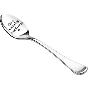 Weefair Good Morning Handsome | Gift for Him | Valentine's Day Gift | Long Distance Gifts | Engraved Spoon 7'' | Christmas Stocking Stuffer, Silver