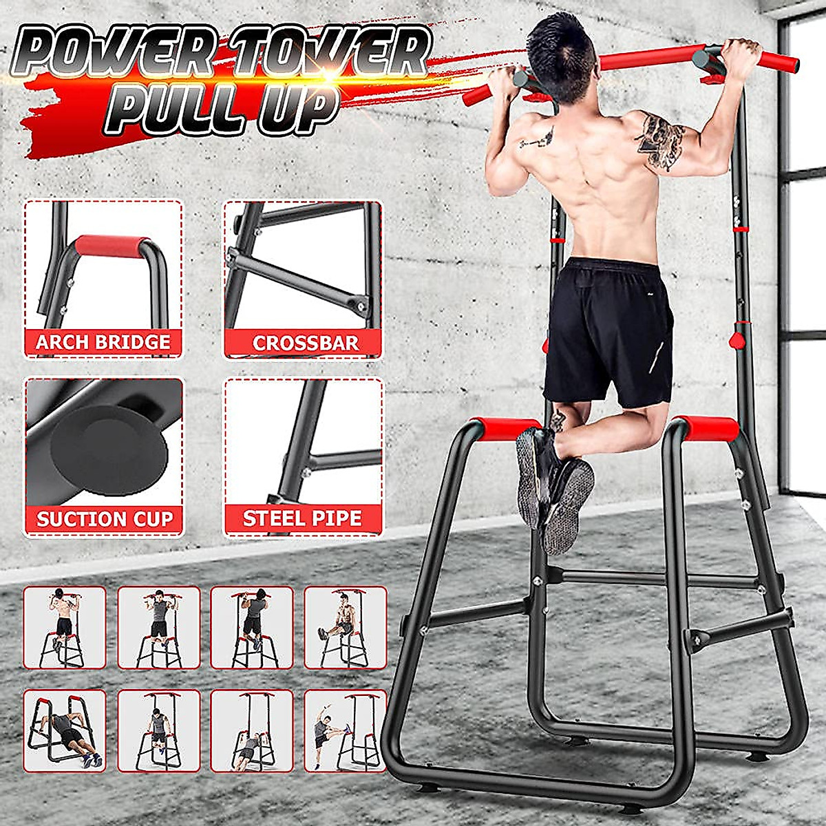 KDFJ Multifunction Indoor Pull Up Bar Horizontal Bars,Muscle Trainer Workout,Pull Up Station Power Tower Home Gym Fitness Equipment-Black