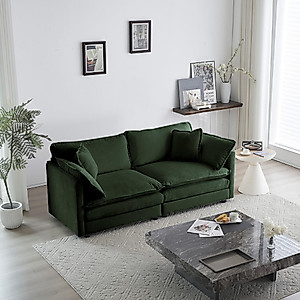 WILLIAMSPACE 76.7" Loveseat Sofa Couch for Living Room, Modern Upholstered 2 Seat Sofa, Sectional Sofa Couch with 4 Toss Pillows, Deep Seat Loveseat for Apartment, Chenille Fabric (Green)