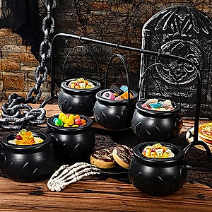 Tanlade Halloween Witch Cauldron, 3 Pcs Candy Serving Bowl on Rack with 3 Black Plastic Cauldron Bowls, Spooky Candy Bucket Punch Bowls for Halloween Party Table Home Decoration(Black)