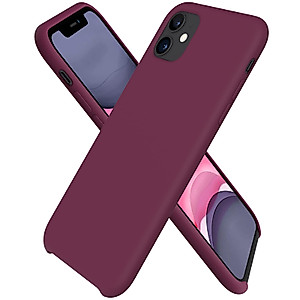 ORNARTO Compatible with iPhone 11 Liquid Silicone Case 6.1 inch, Slim Liquid Silicone Case with Open Bottom Style Soft Gel Rubber Cover - Wine Red