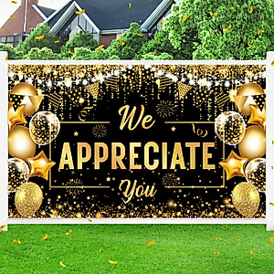 We Appreciate You Banner Thank You Banner Pastor Appreciation Decorations Banner Thank You For All You Do Backdrop Employee Appreciation Gifts Staff Retirement Appreciation Party Decor (Black Gold)