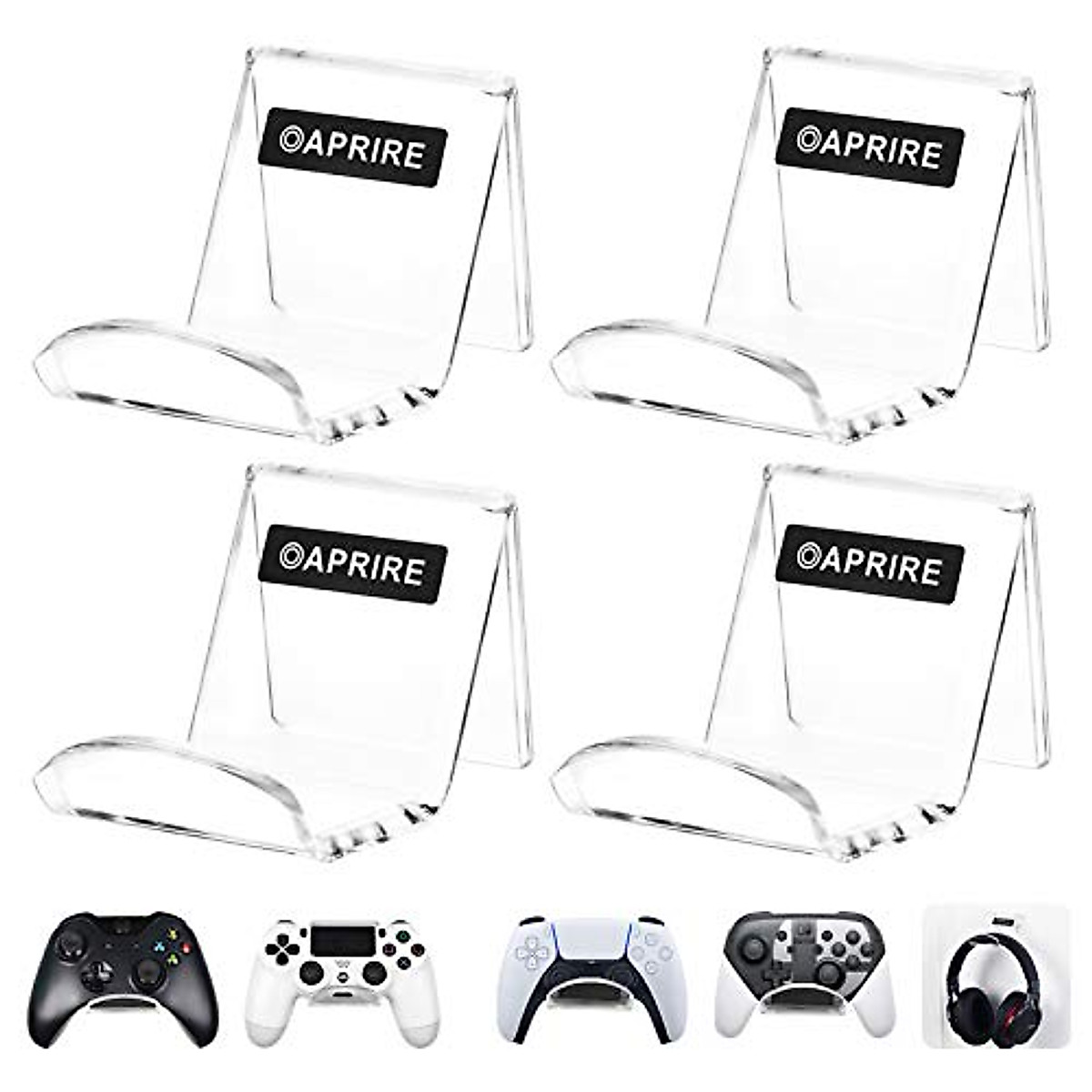 OAPRIRE Game Controller Wall Mount Holder Stand (4 Pack) for Xbox ONE PS4 PS5 STEAM Switch PC, Universal Gamepad Controller Accessories with 4 Cable Clips - Create Exclusive Game Fortresses - Clear