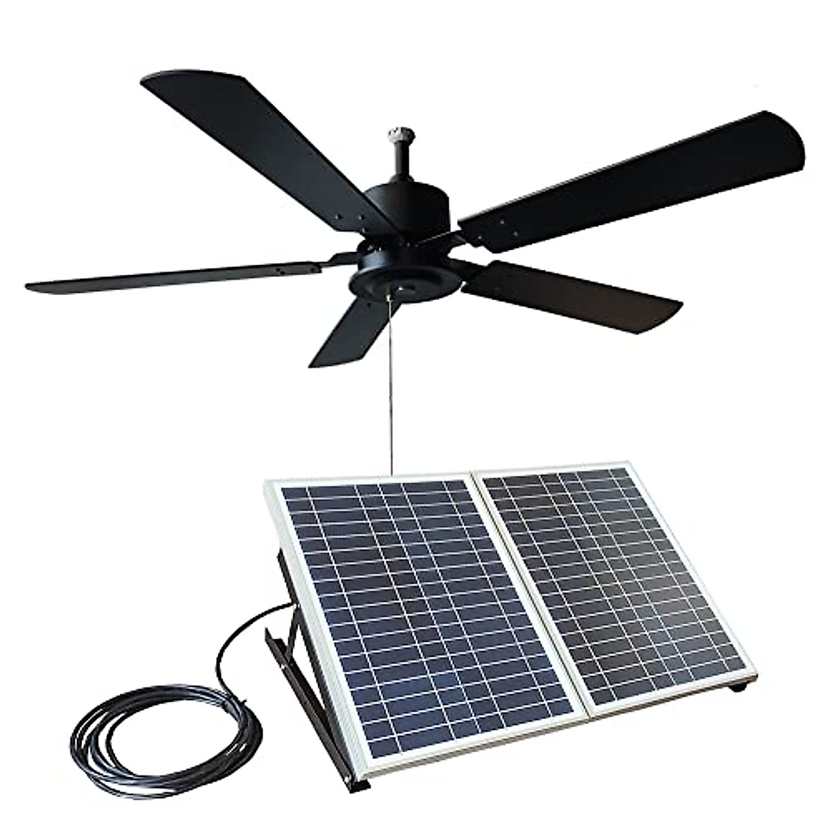 MANANASUN Outdoor 52" solar ceiling fan with wooden blades total 40W solar panel for porches, patios, gazebos, breezeways
