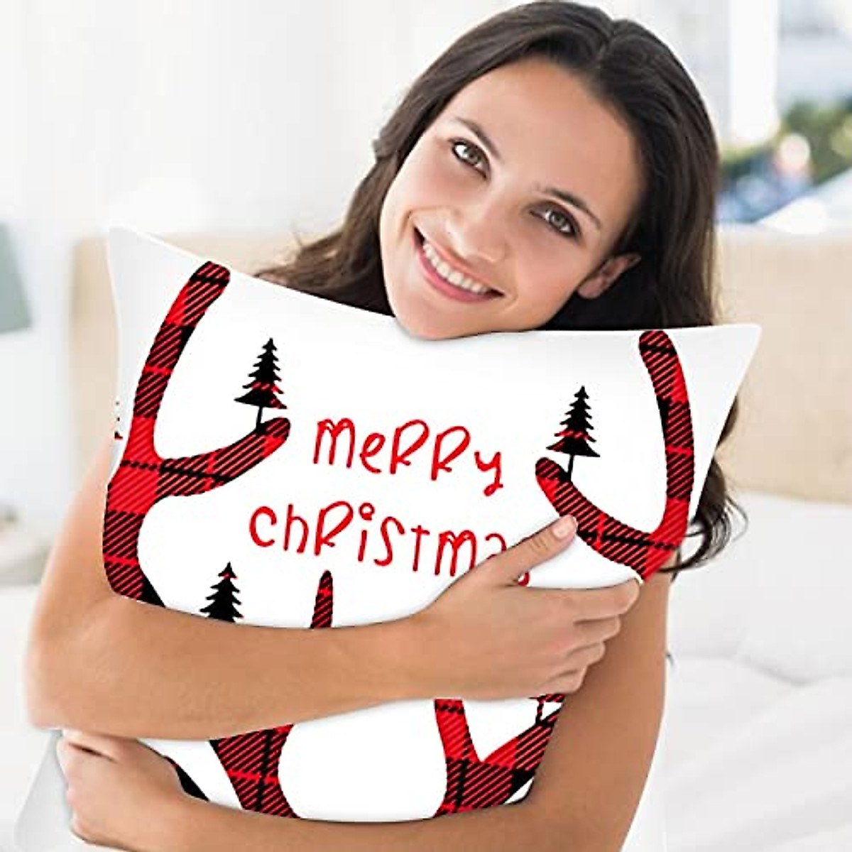 Scceatti Christmas Pillow Covers 18x18 in Cotton Square Winter Cushion Cover with Zipper Plaid Textured Striped Funky Toss Xmas New Pillowcases Protector for Couch Bed Living Room Decorations Gifts