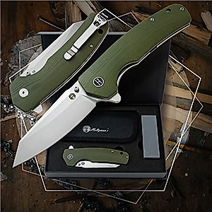 Holtzman's Gorilla Survival Folding Knife D2 Steel Blade G10 Tactical Handle Pocket Folding Knife EDC Giftset for Men (Silver and Green)