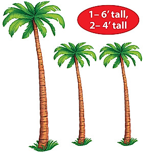 Beistle 3 Piece 4' & 6' Jointed Palm Tree Decorations, Cardstock Paper Cut Outs for Luau Theme Tropical Hawaiian Party Décor