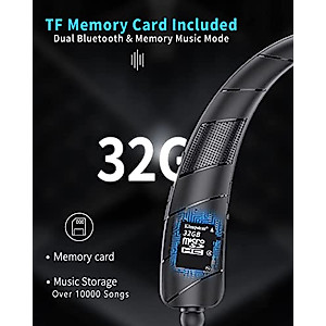 Bluetooth Headphones Speaker 2 in 1，Wireless Neckband Headphones Retractable Earbuds with Built-in TF Memory Card，3D Stereo Sound Wearable Speaker Personal Sports Headset Built in Mic (Black 2023)