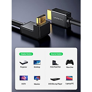 UGREEN HDMI Cable 4K Right Angle 270 Degree HDMI Cord High Speed HDMI 2.0 Cable 4K@60Hz HD 3D 1080P ARC Compatible for TV PC Nintendo Switch Xbox PS5 PS4 PS3 Laptop 3FT