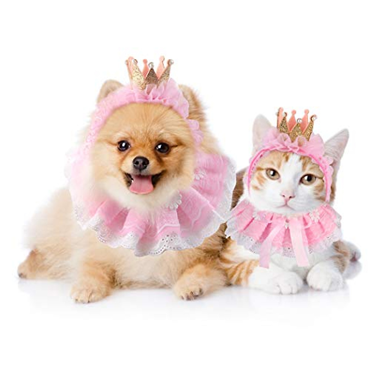 Legendog Cat Bandana for Cats, Princess Cat Costumes for Cats, Cute Lace Dog Bandanas and Cat Crown Accessories for Cats Small Dogs, Pink Outfit for Birthday Party