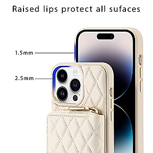 LAMEEKU iPhone 14 Pro Max Wallet Case with Card Holder & Crossbody Chain, RFID Shockproof, 6.7 Inch - Beige