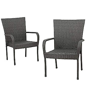 Christopher Knight Home CKH Outdoor PE Wicker Stackable Club Chairs, 2-Pcs Set, Grey