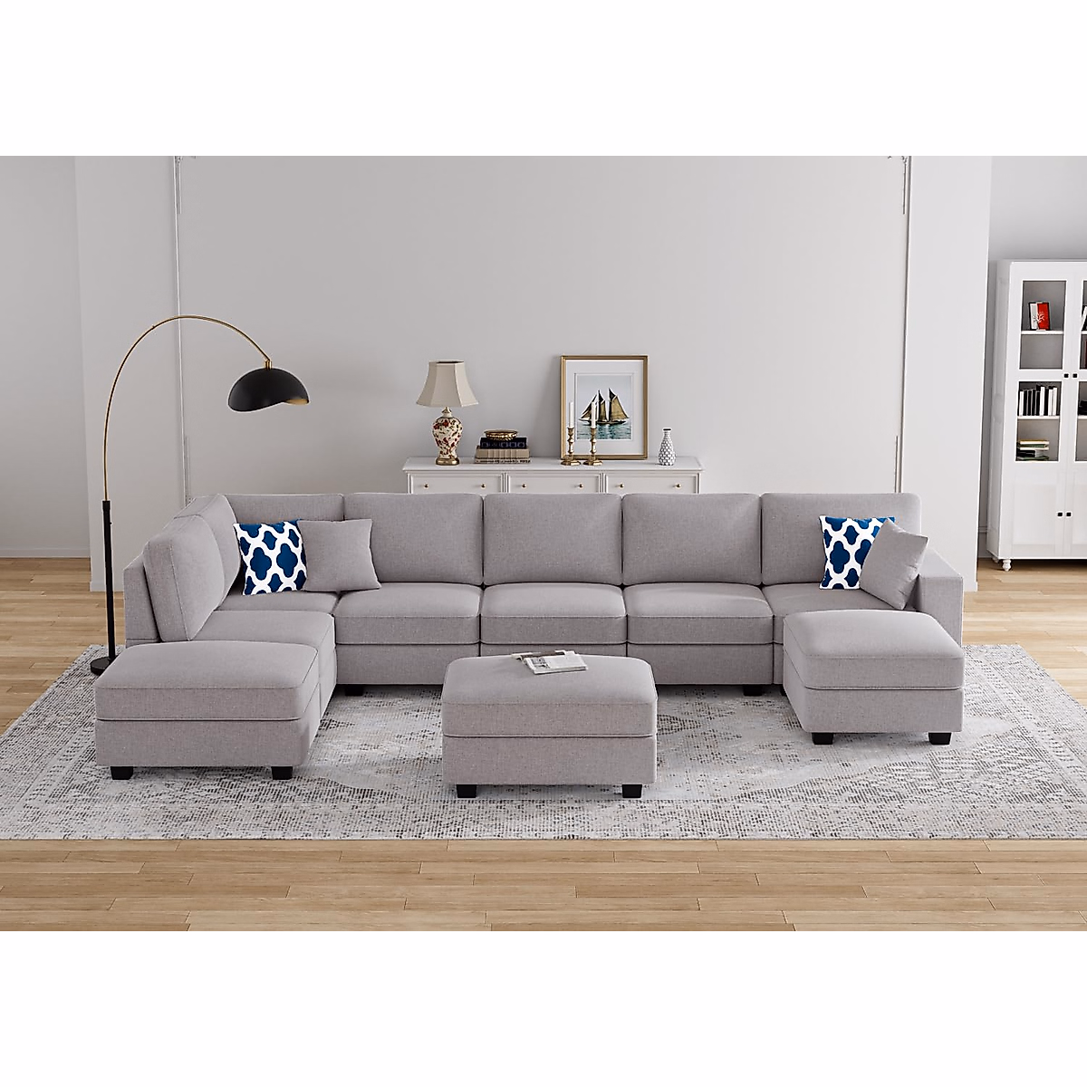 L Lengend Vansen Modular Sectional Sofa U Shaped Sofa Couch with Ottoman Modern Reversible Corner Sectional Couch for Living Room (Light Grey, U Shaped Sofa-4)