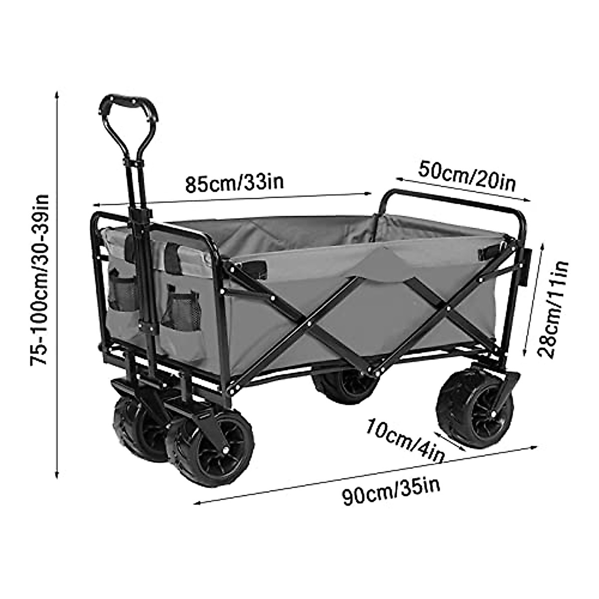 Suuim Collapsible Folding Wagon, Outdoor Folding Utility Wagon Wagon Collapsible with Wheels Heavy Duty Outdoor Cart for Camping Garden Beach with Cup Holde