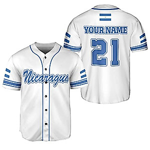 Personalized Nicaragua Baseball Jersey, Custom Nicaragua Baseball Jersey for Men & Women, Nicaraguan Camisas Shirt (Style 6)