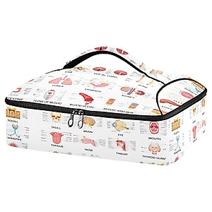 Diagram of Different Human Organs on White Background Reusable Insulated Pizza Bag, Waterproof Food Delivery Bag, with Handle Lid Leakproof Pizza Holder Tote for Hot or Cold Food