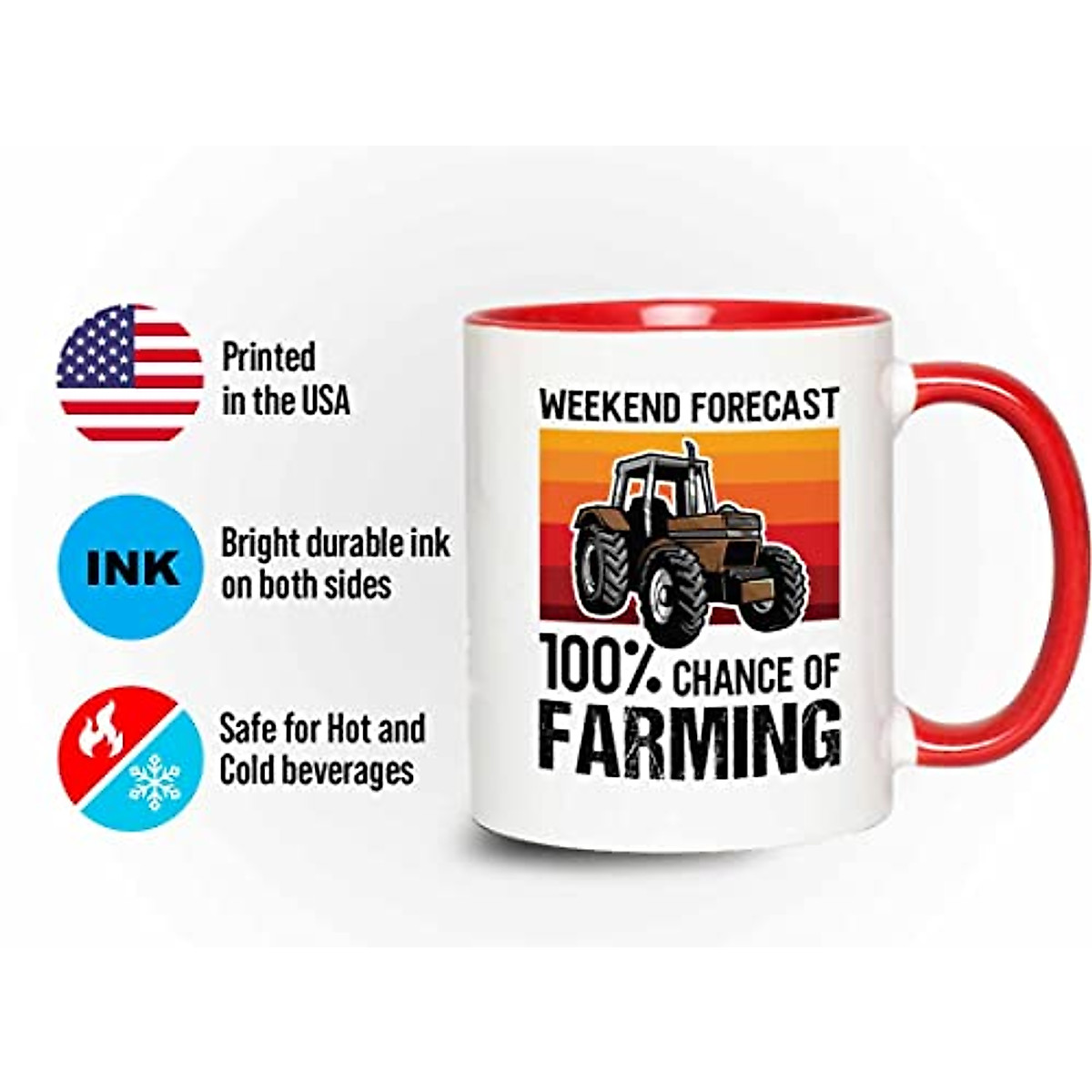 Bubble Hugs Farmer Birthday Two Tone Red Edition Coffee Mug 11oz - Forecast Farming - Dry Farming Farm ranch Market Garden Agricultural Seed Drill Acre Hay Tractor Farmer Crops
