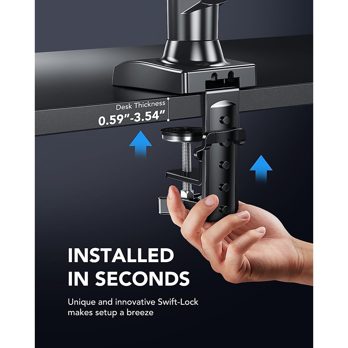 HUANUO Single Monitor Mount, 13 to 32 Inch Gas Spring Monitor Arm, Adjustable Stand, Vesa Mount with Clamp and Grommet Base - Fits 4.4 to 19.8lbs LCD Computer Monitors